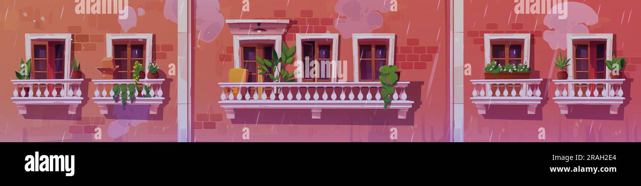 Vintage balcony in building with window and fence vector illustration ...