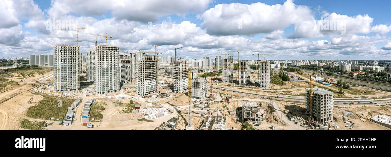 big construction site with apartment buildings under construction ...