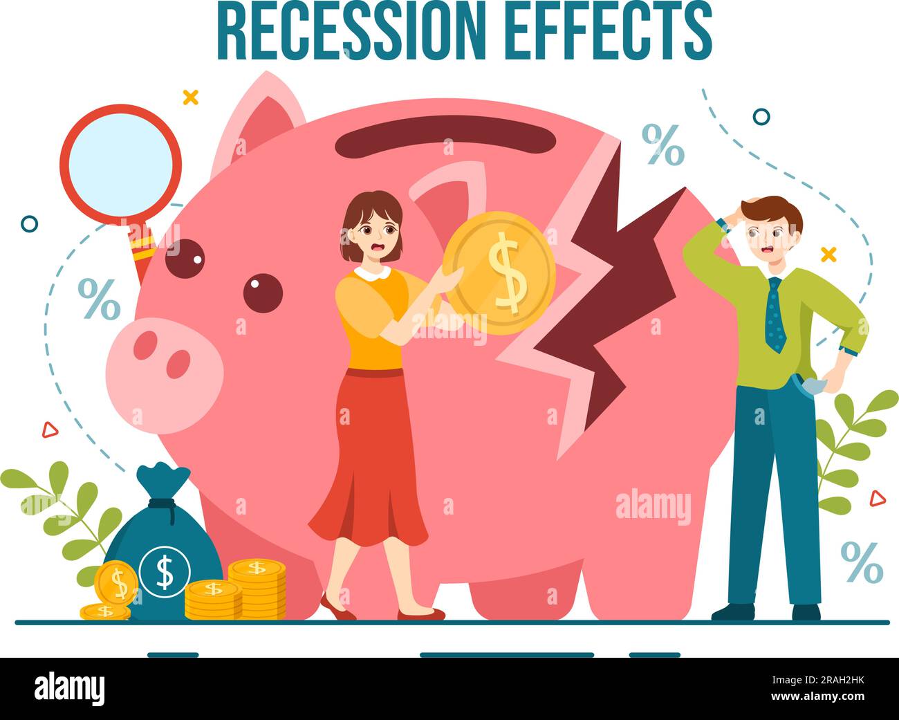 Recession Effects Vector Illustration with Impact on Economic Growth ...