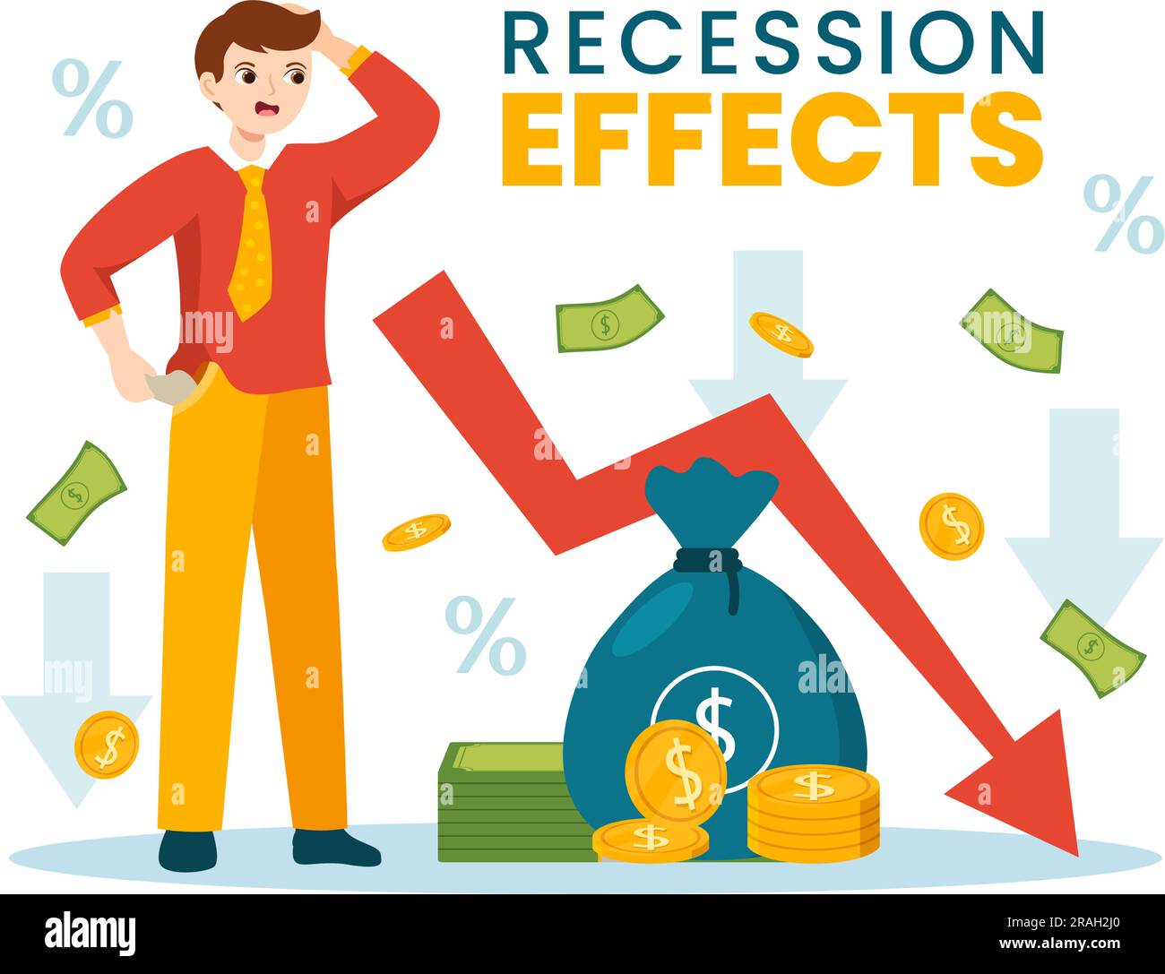 Recession Effects Vector Illustration with Impact on Economic Growth ...