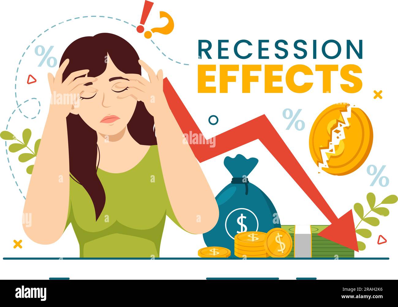 Recession Effects Vector Illustration with Impact on Economic Growth ...