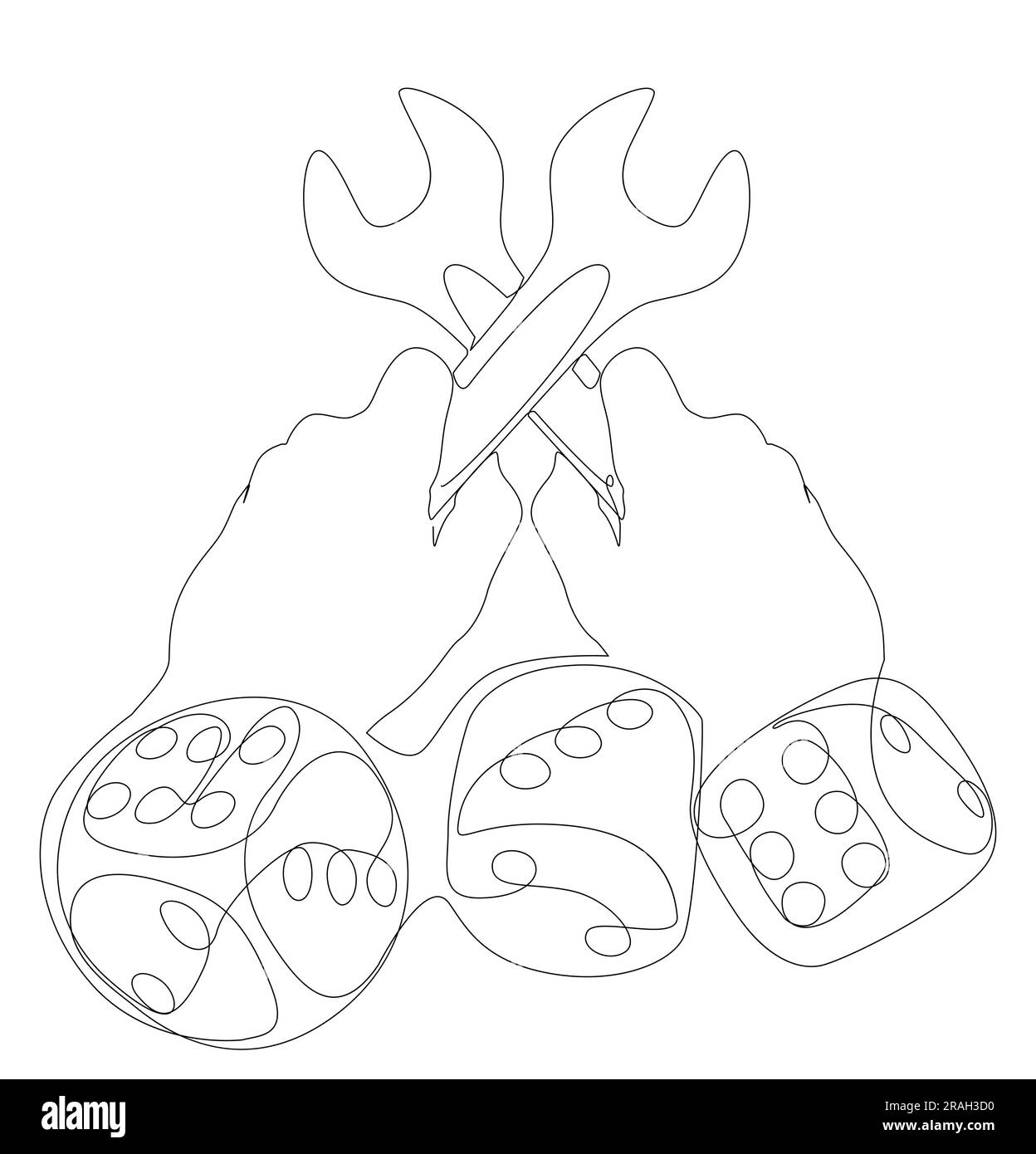 One Continuous Line Of Wrench And Dice Thin Line Illustration Vector Concept Contour Drawing