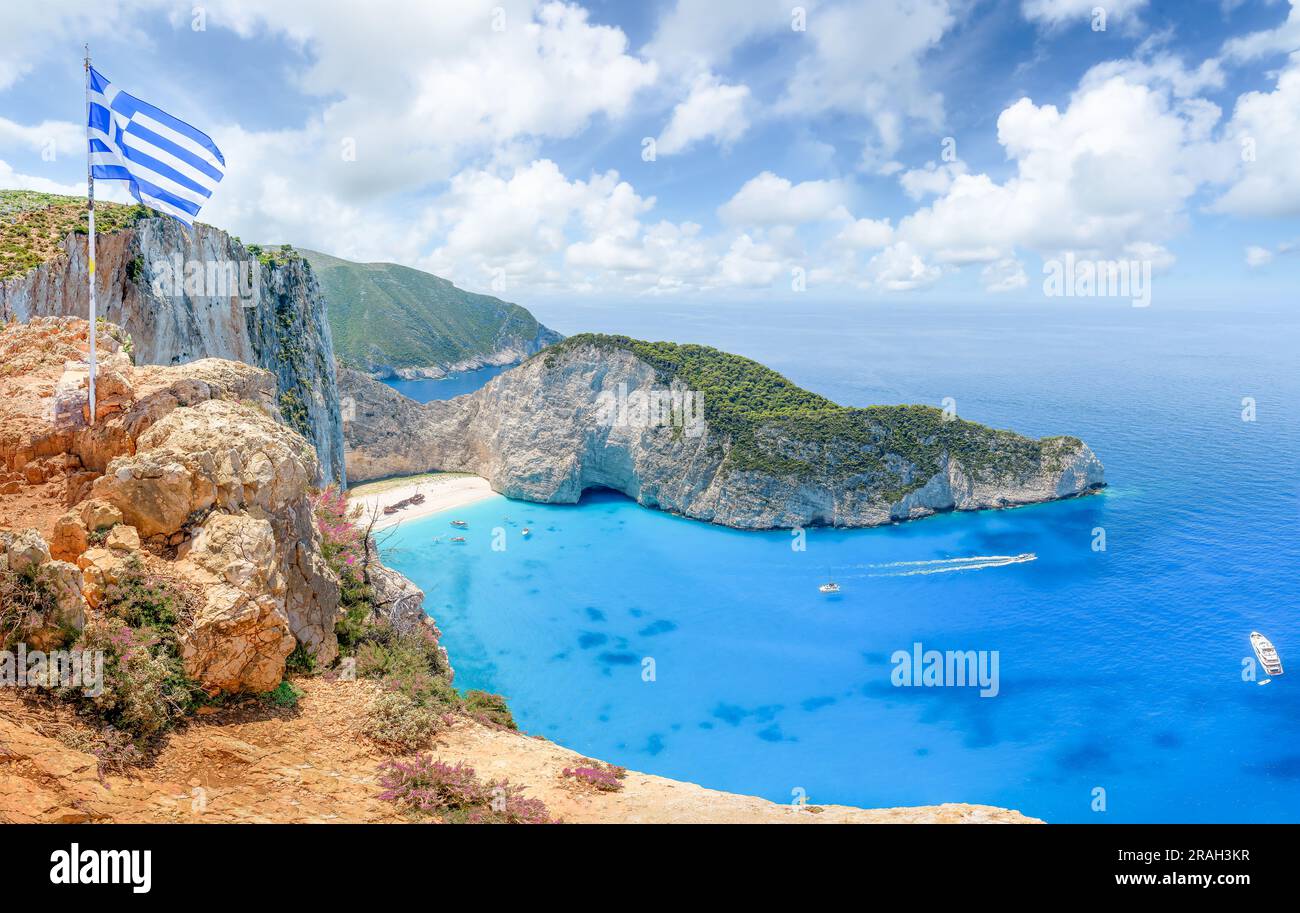 Landscape with Navagio beach, Zakynthos islands, Greece Stock Photo - Alamy