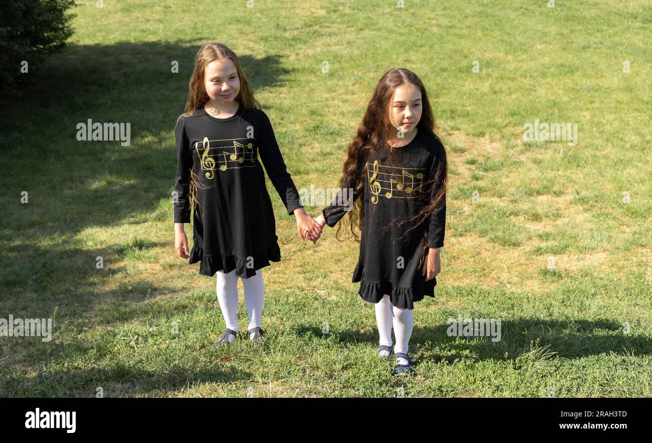 Little Girls, Children Enjoying Summer Time, School Break Walking ...