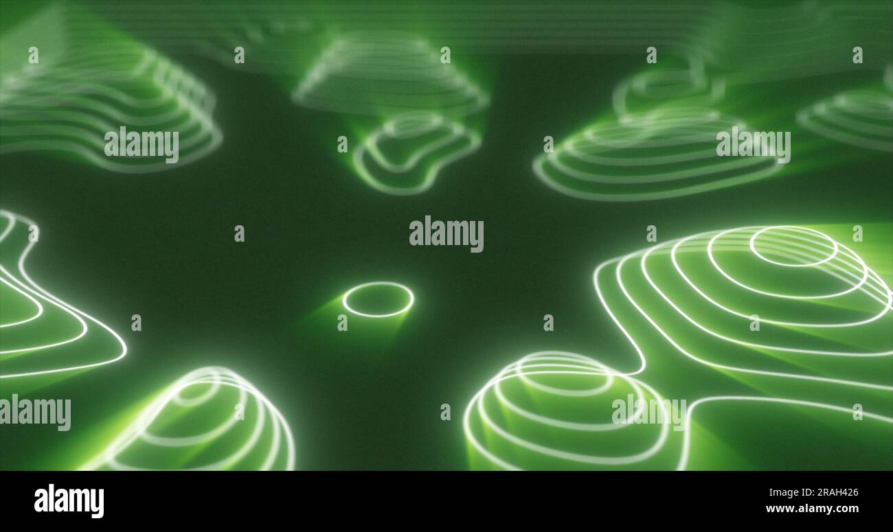 Abstract green futuristic hi-tech landscape with mountains and canyons ...