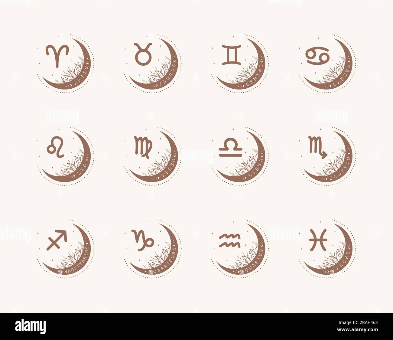 Set of astrological zodiac sign. Horoscope icons in boho minimalist ...