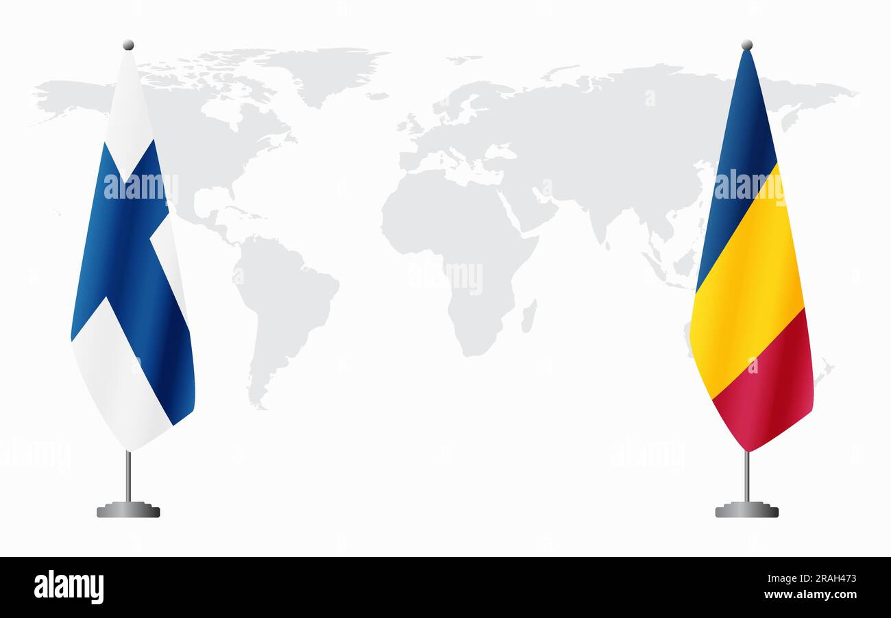 Finland and Chad flags for official meeting against background of world ...