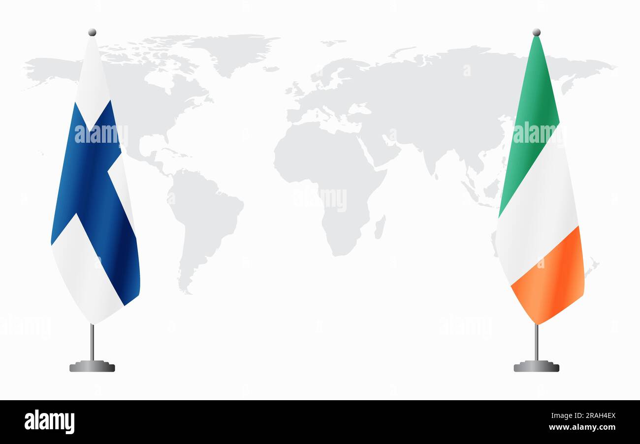 Finland and Ireland flags for official meeting against background of ...