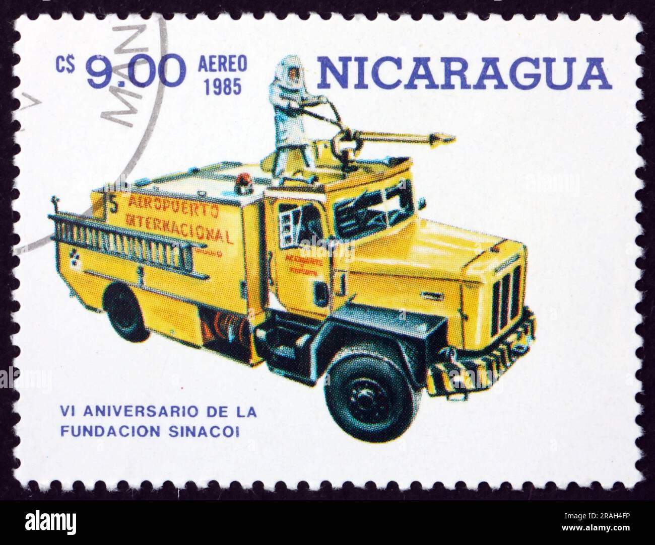 NICARAGUA - CIRCA 1985: a stamp printed in Nicaragua shows Airport Fire ...