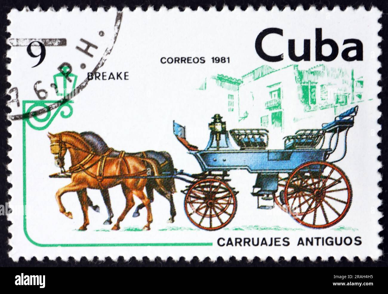 CUBA - CIRCA 1981: a stamp printed in Cuba shows a breake, horse-drawn ...