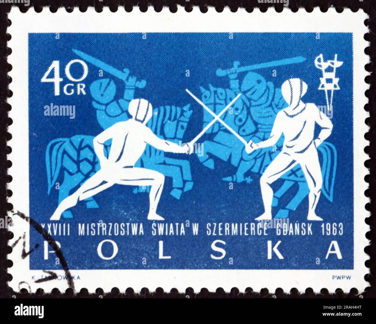 POLAND - CIRCA 1963: a stamp printed in Poland shows fencers and ...