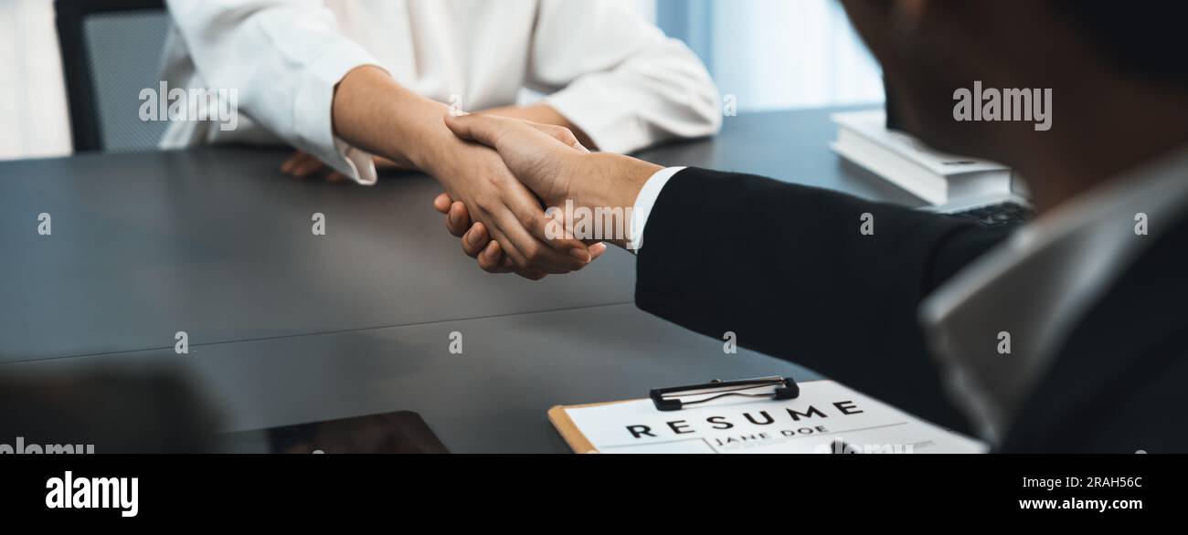 Interviewer handshaking the applicant hi-res stock photography and ...