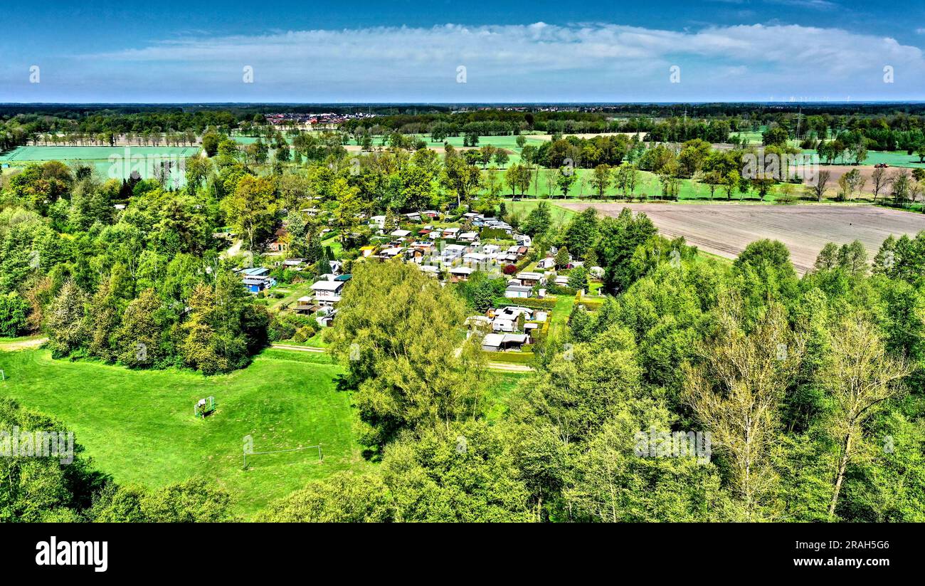 Aerial view of a small campsite behind a forest in Germany Stock Photo ...