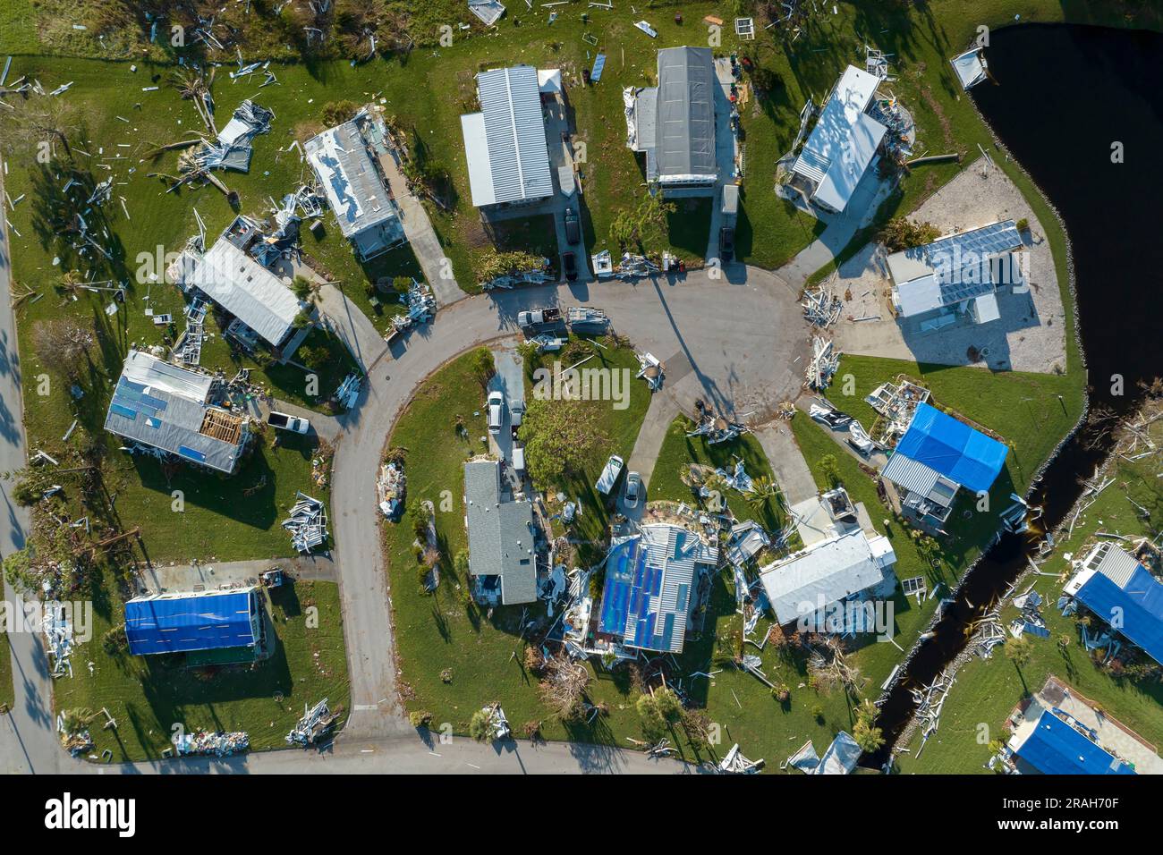 Destroyed by hurricane strong winds suburban houses in Florida mobile ...