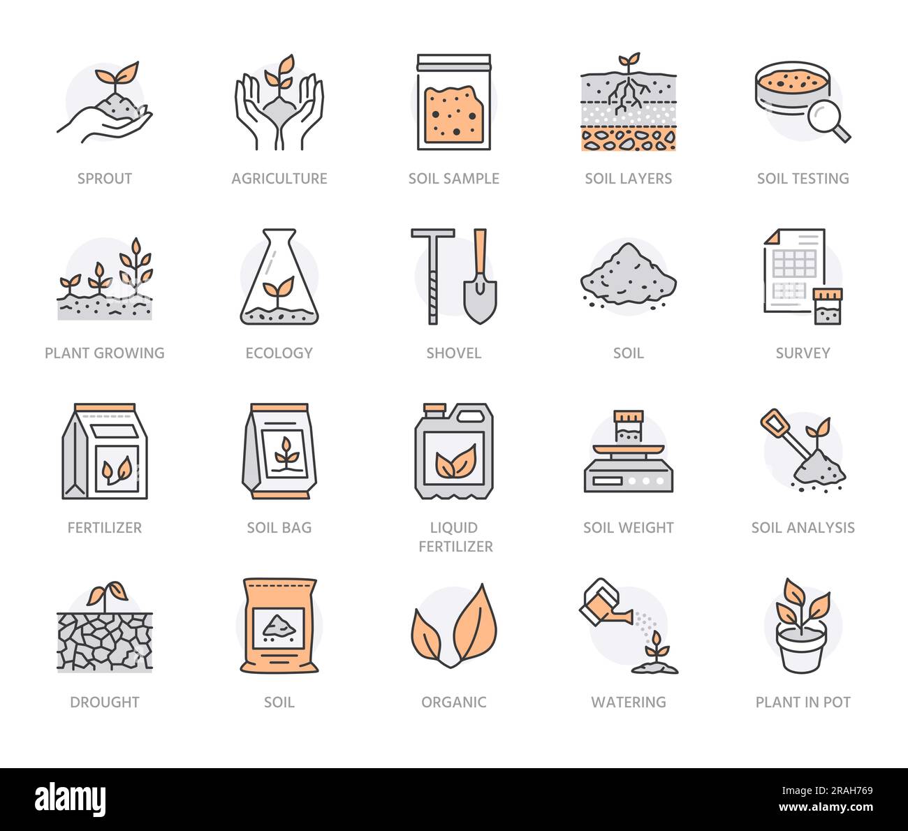 Soil testing flat line icons set. Agriculture, planting vector ... Soil testing flat line icons set. Agriculture, planting vector ...
