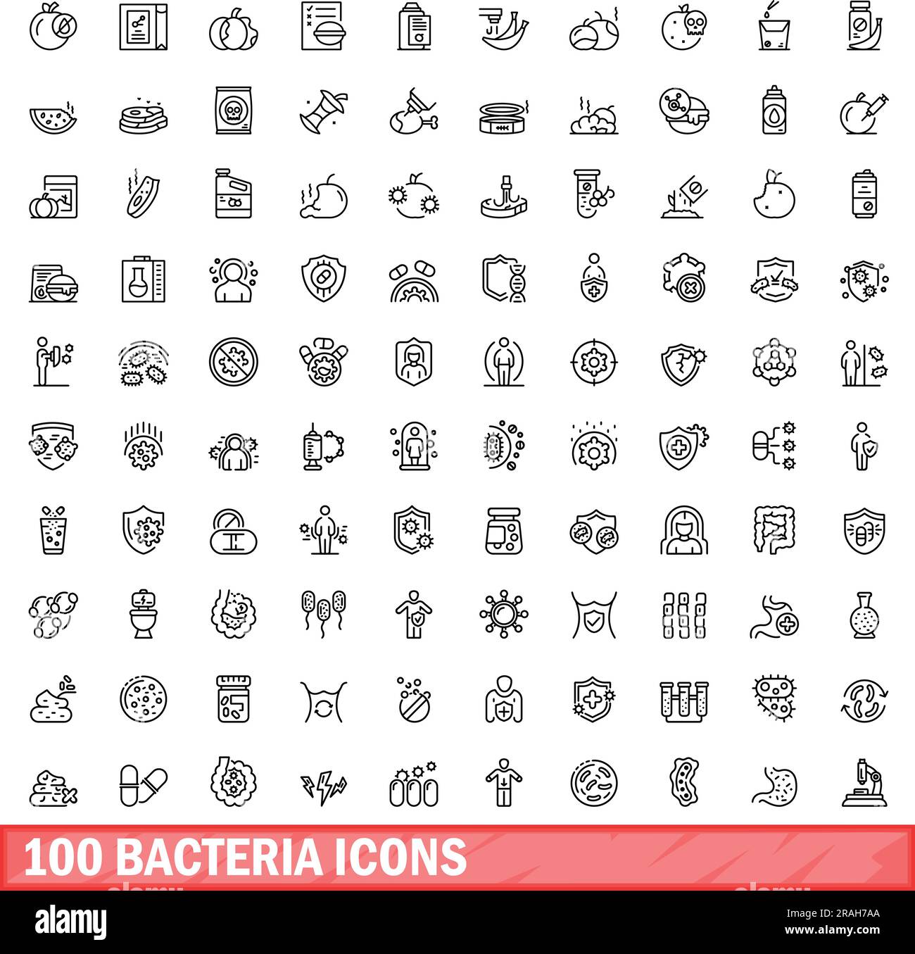 100 bacteria icons set. Outline illustration of 100 bacteria icons ...