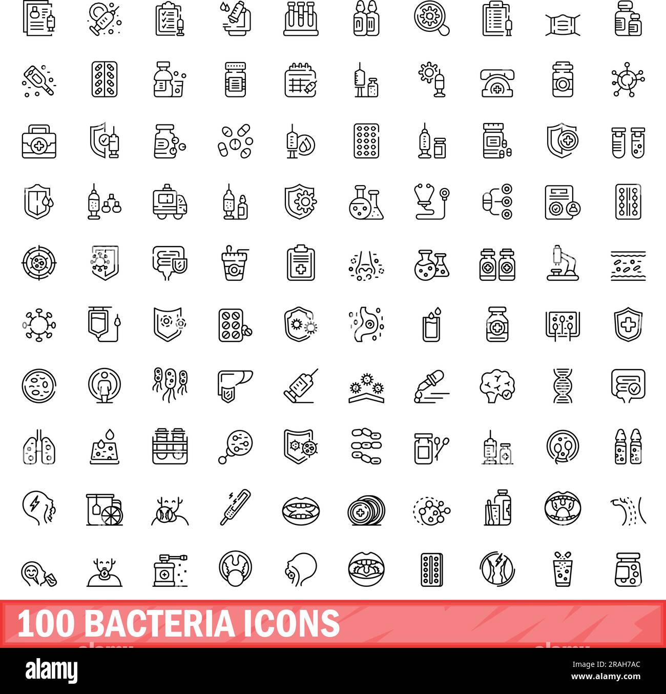 100 bacteria icons set. Outline illustration of 100 bacteria icons ...
