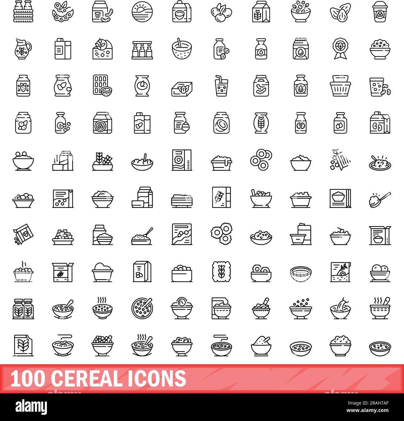 100 Cereal Icons Set Outline Illustration Of 100 Cereal Icons Vector