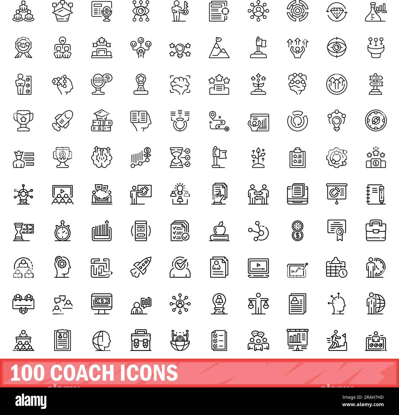 100 coach icons set. Outline illustration of 100 coach icons vector set isolated on white ...