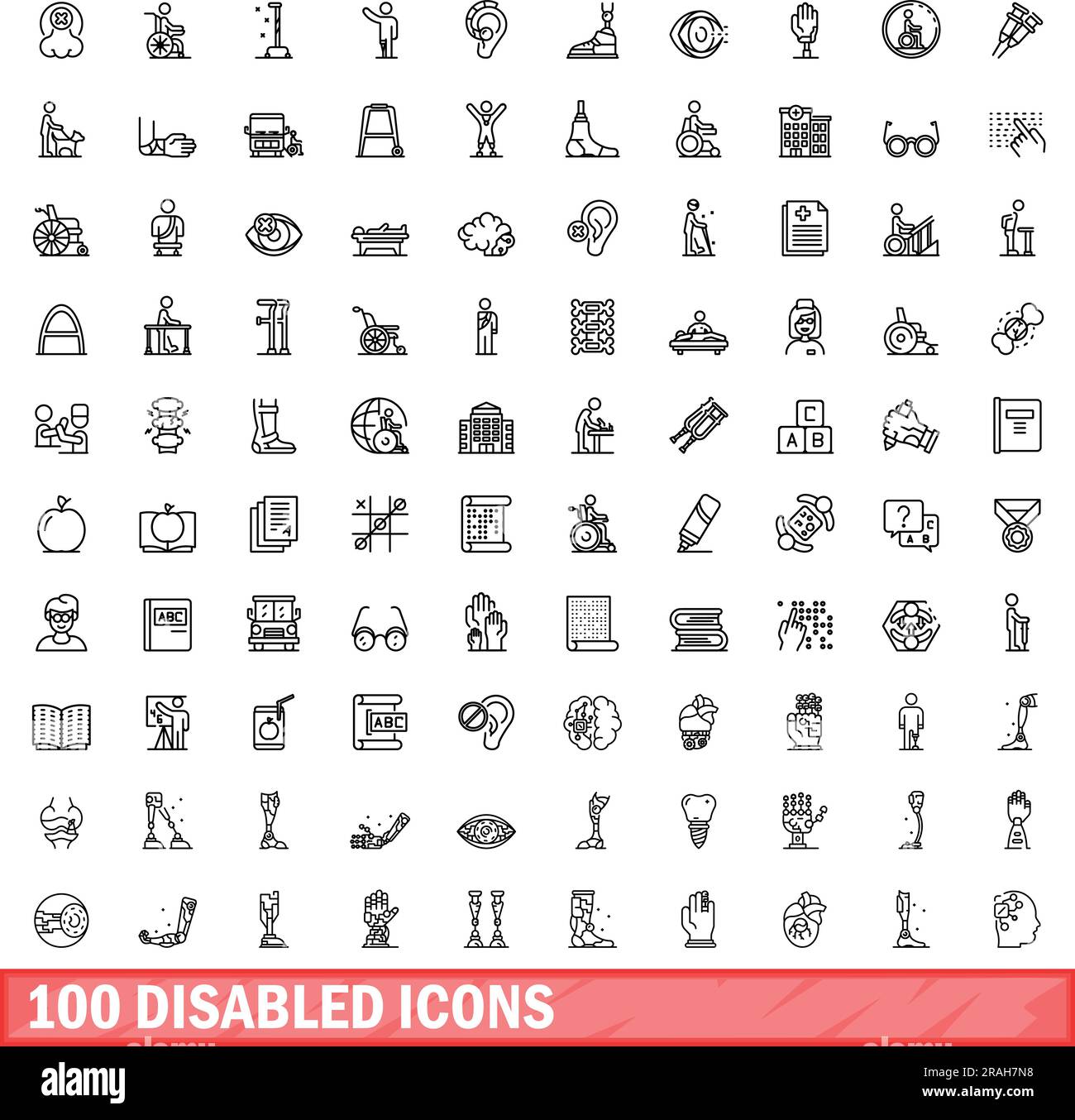 100 disabled icons set. Outline illustration of 100 disabled icons ...