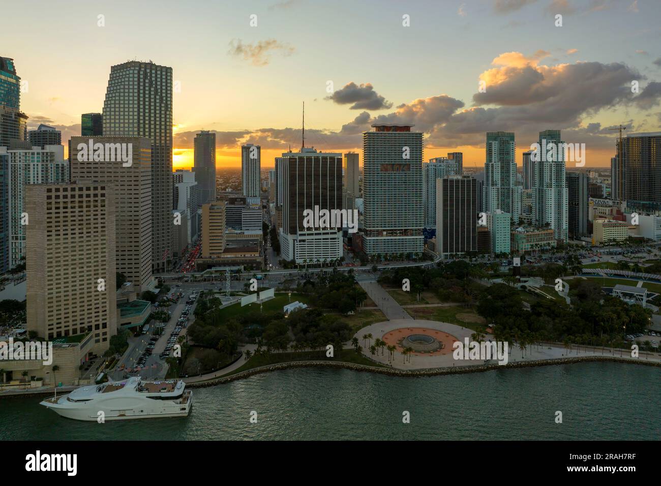 View from above of high skyscraper buildings in downtown district of ...