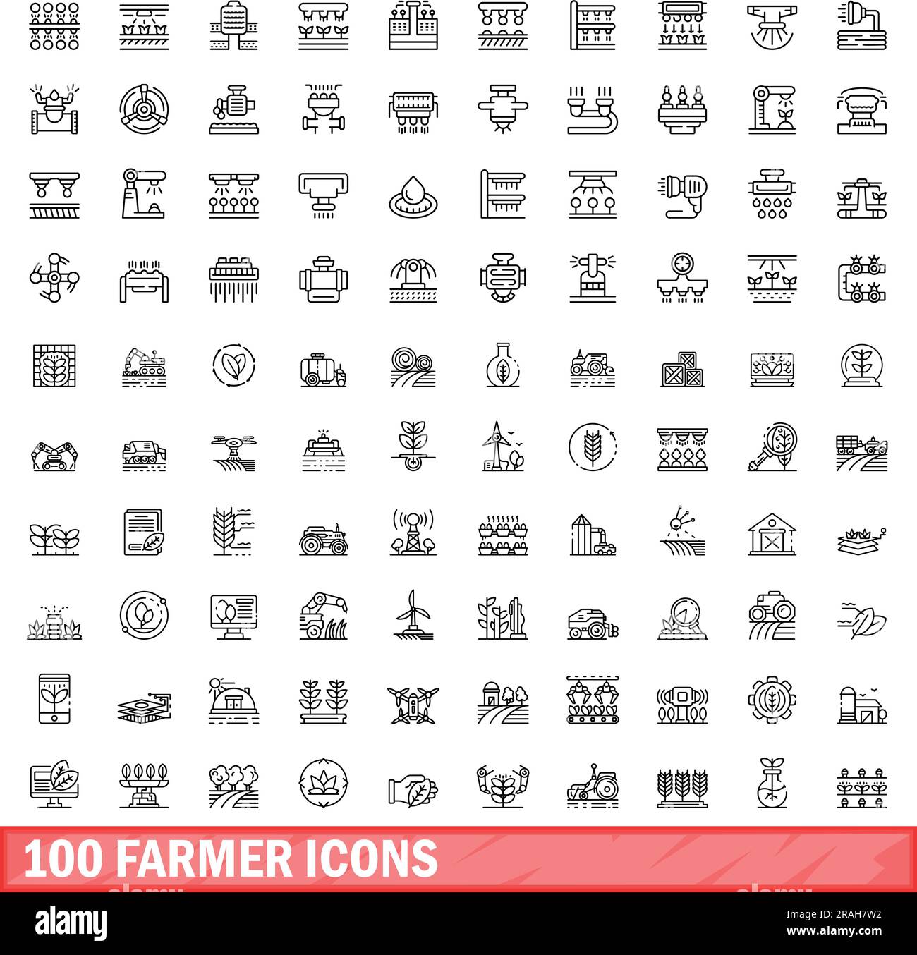 100 farmer icons set. Outline illustration of 100 farmer icons vector ...