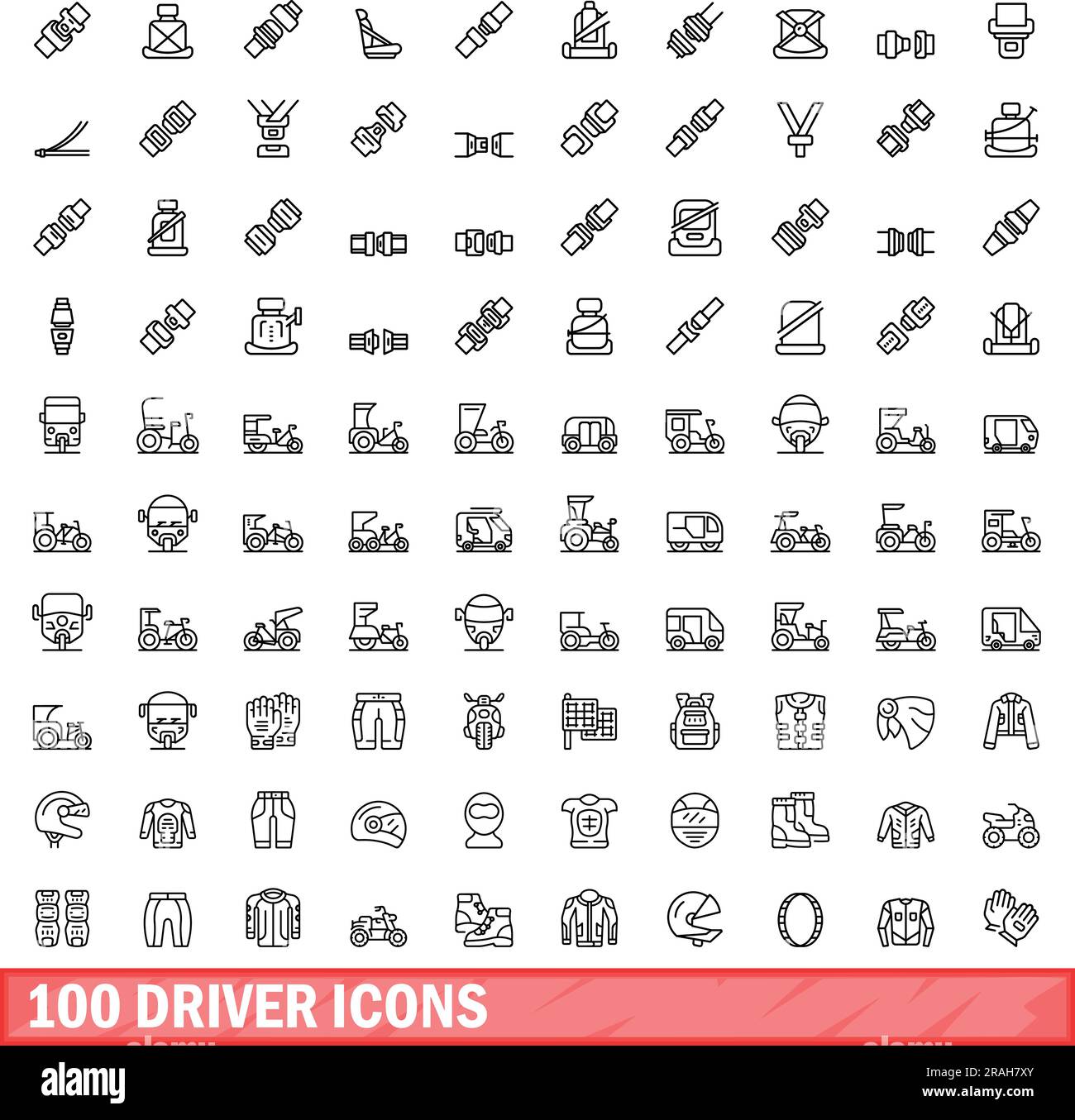 100 driver icons set. Outline illustration of 100 driver icons vector ...