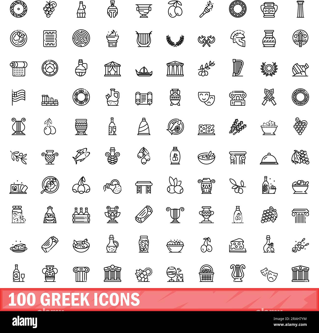 100 greek icons set. Outline illustration of 100 greek icons vector set ...