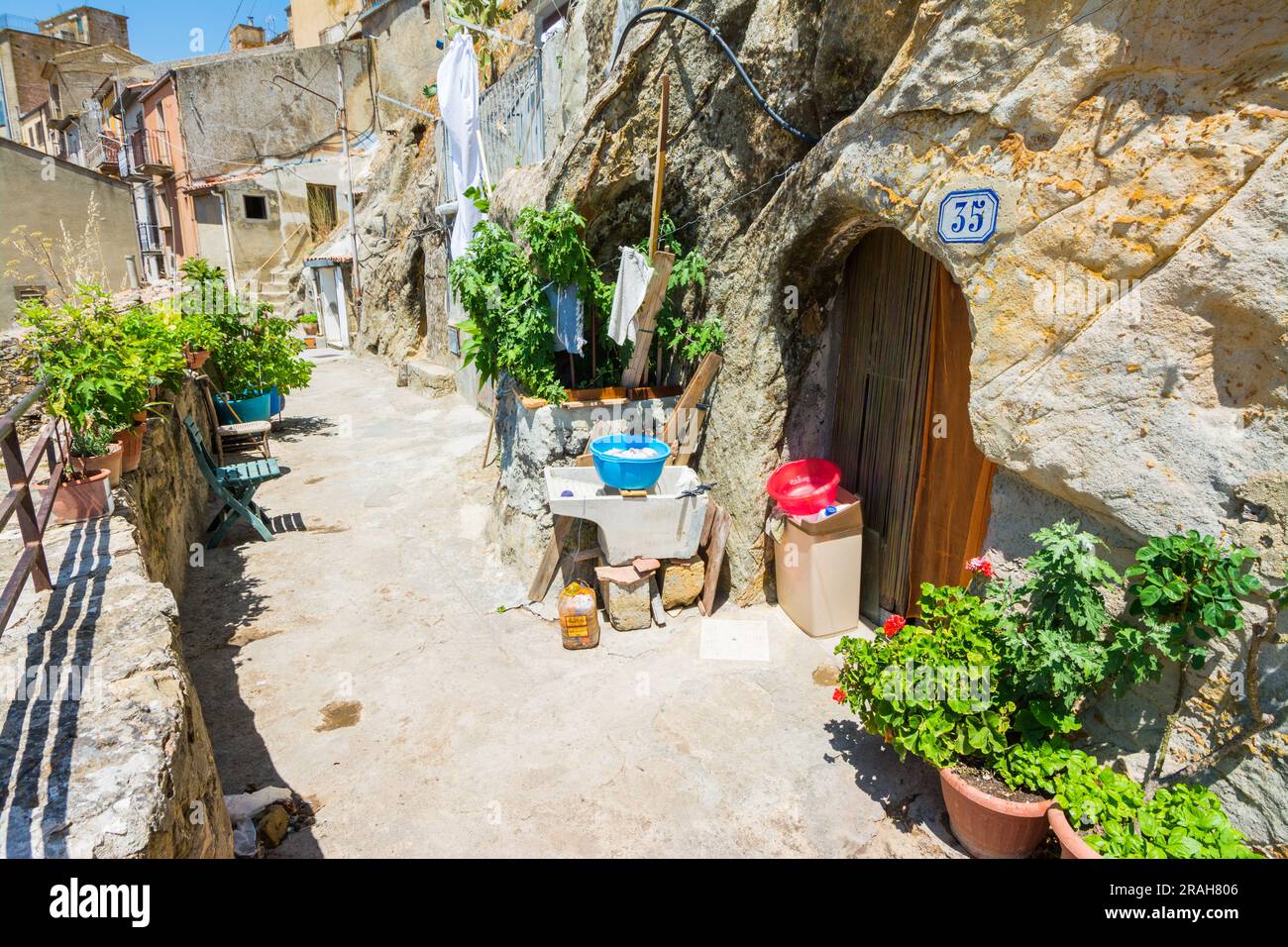Cave dwelling in Sperlinga, Sicily. House carved into the limestone ...