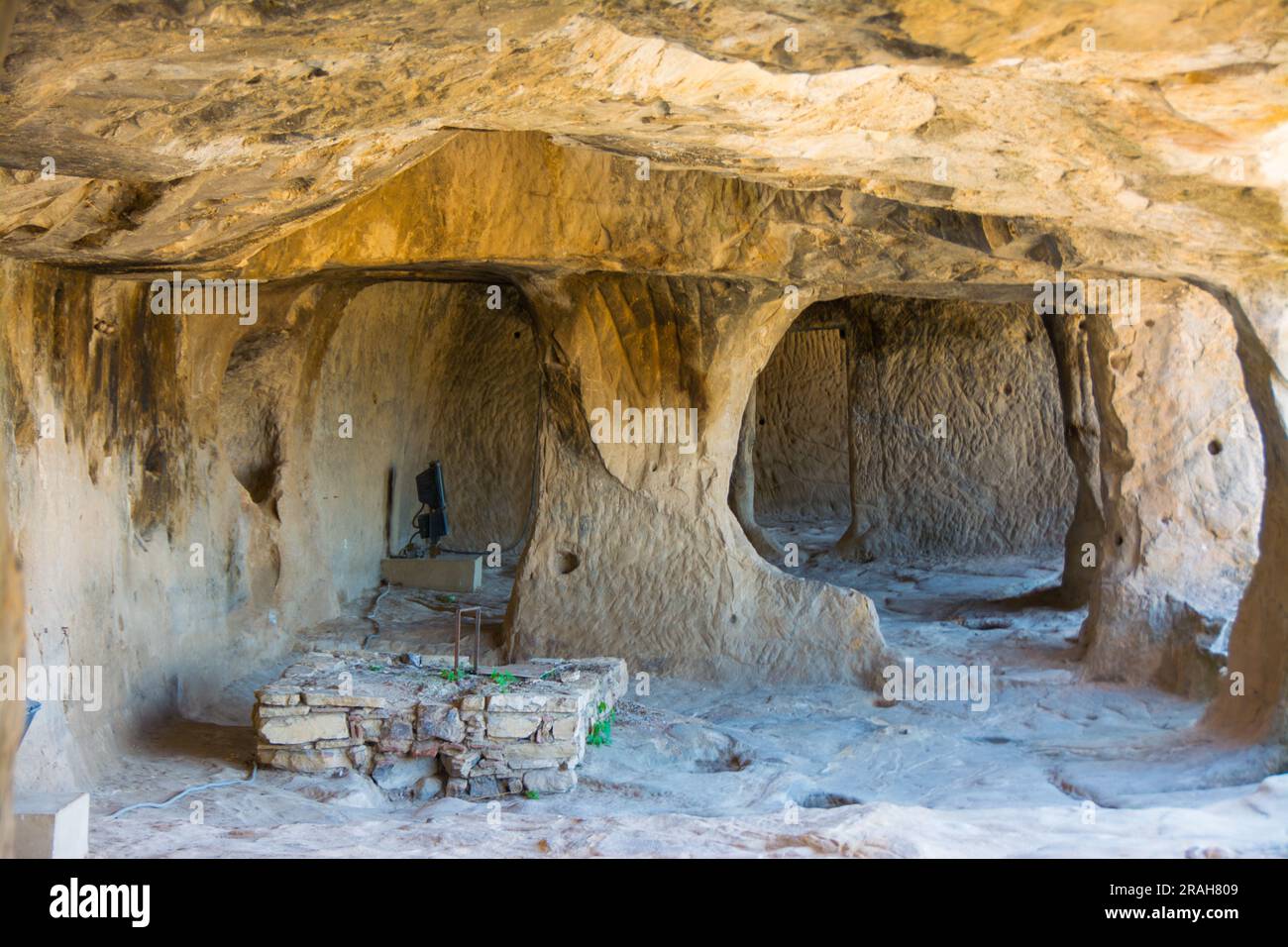The caves inside thecastle of Sperlinga, Sicily, on a rock in one of ...