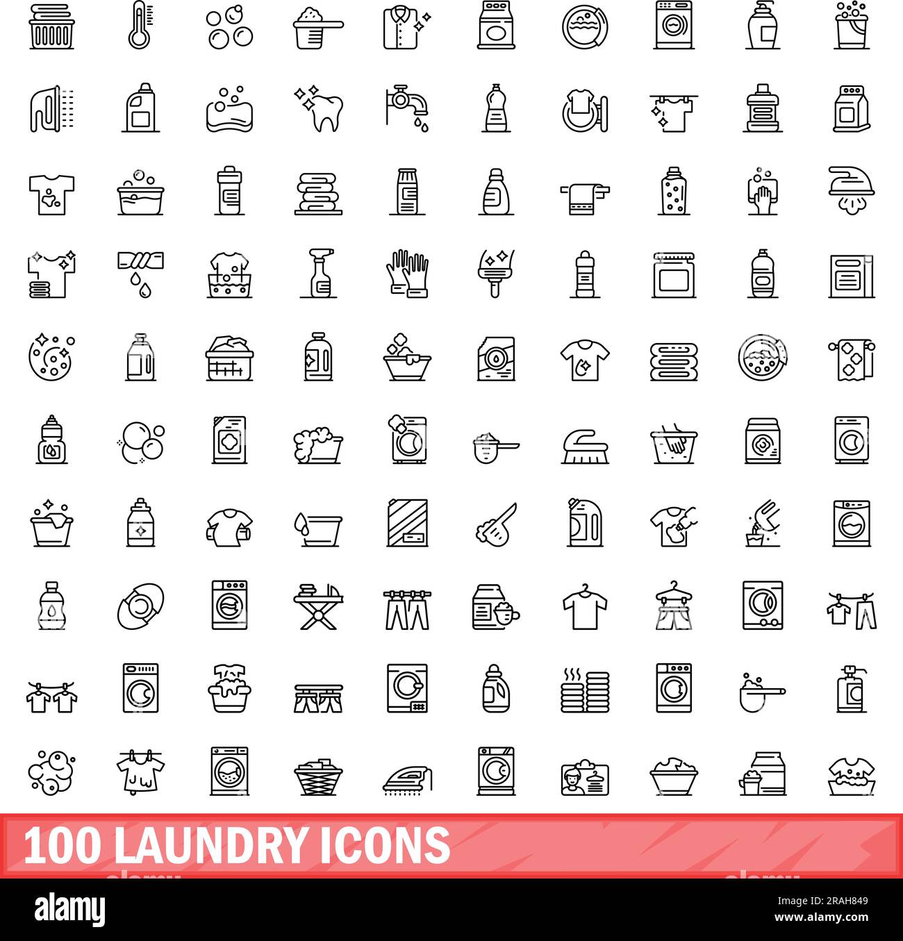 100 laundry icons set. Outline illustration of 100 laundry icons vector ...
