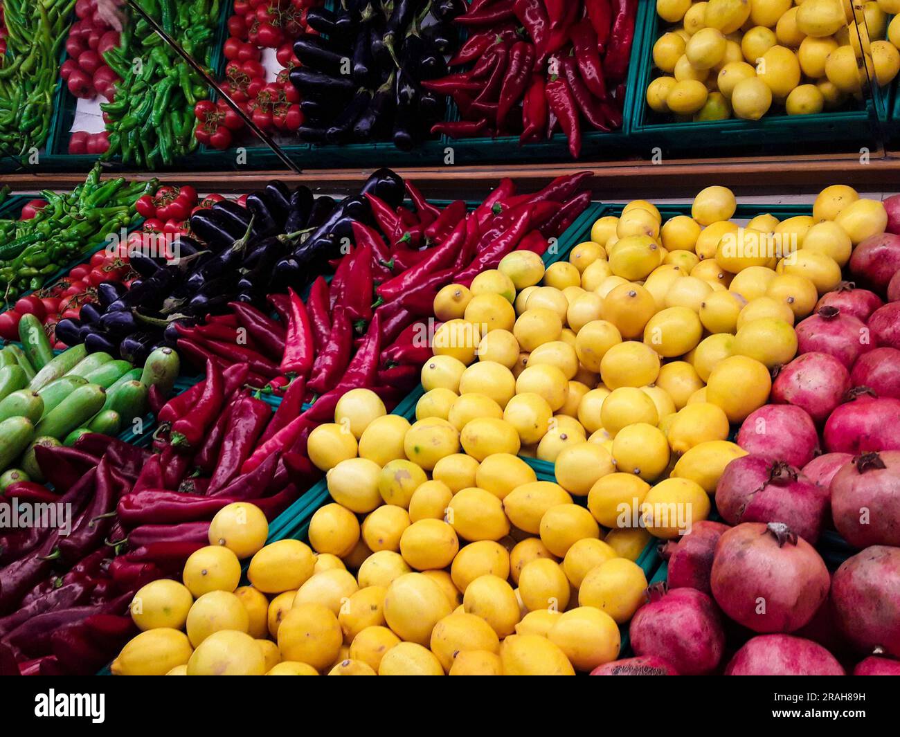 Vegetables in the greengrocer's department. zucchini, capya pepper ...