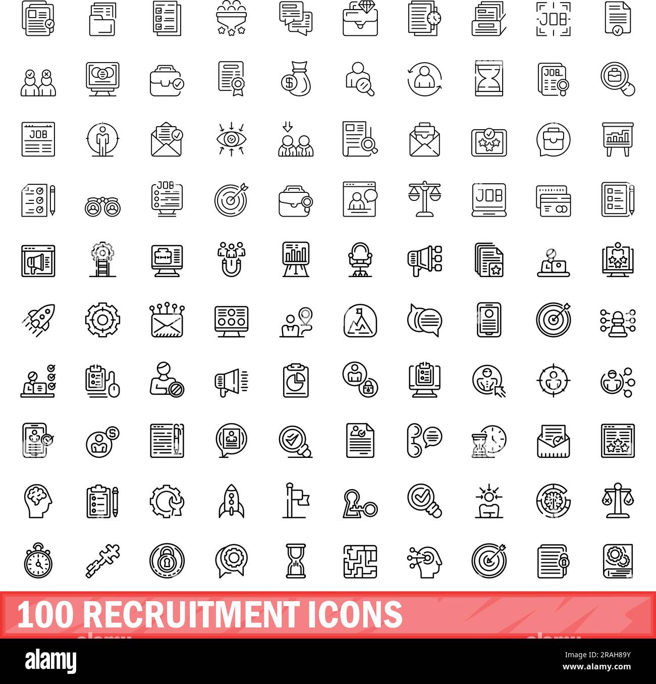 100 recruitment icons set. Outline illustration of 100 recruitment ...