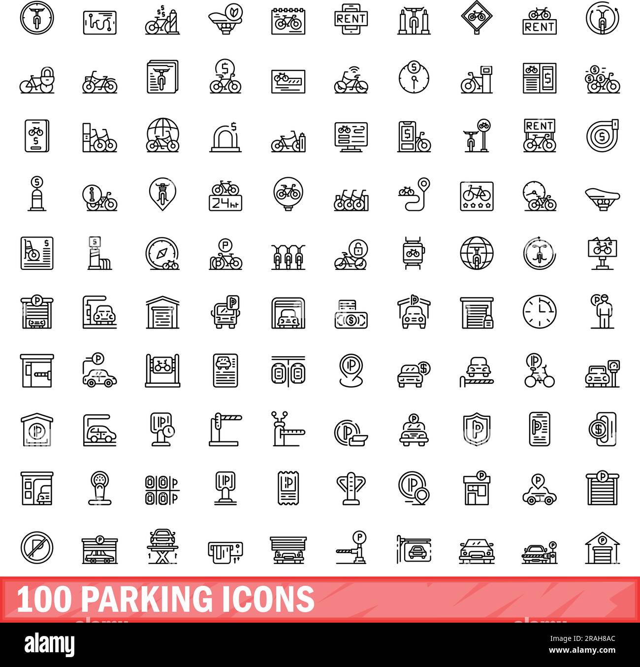 100 parking icons set. Outline illustration of 100 parking icons vector ...