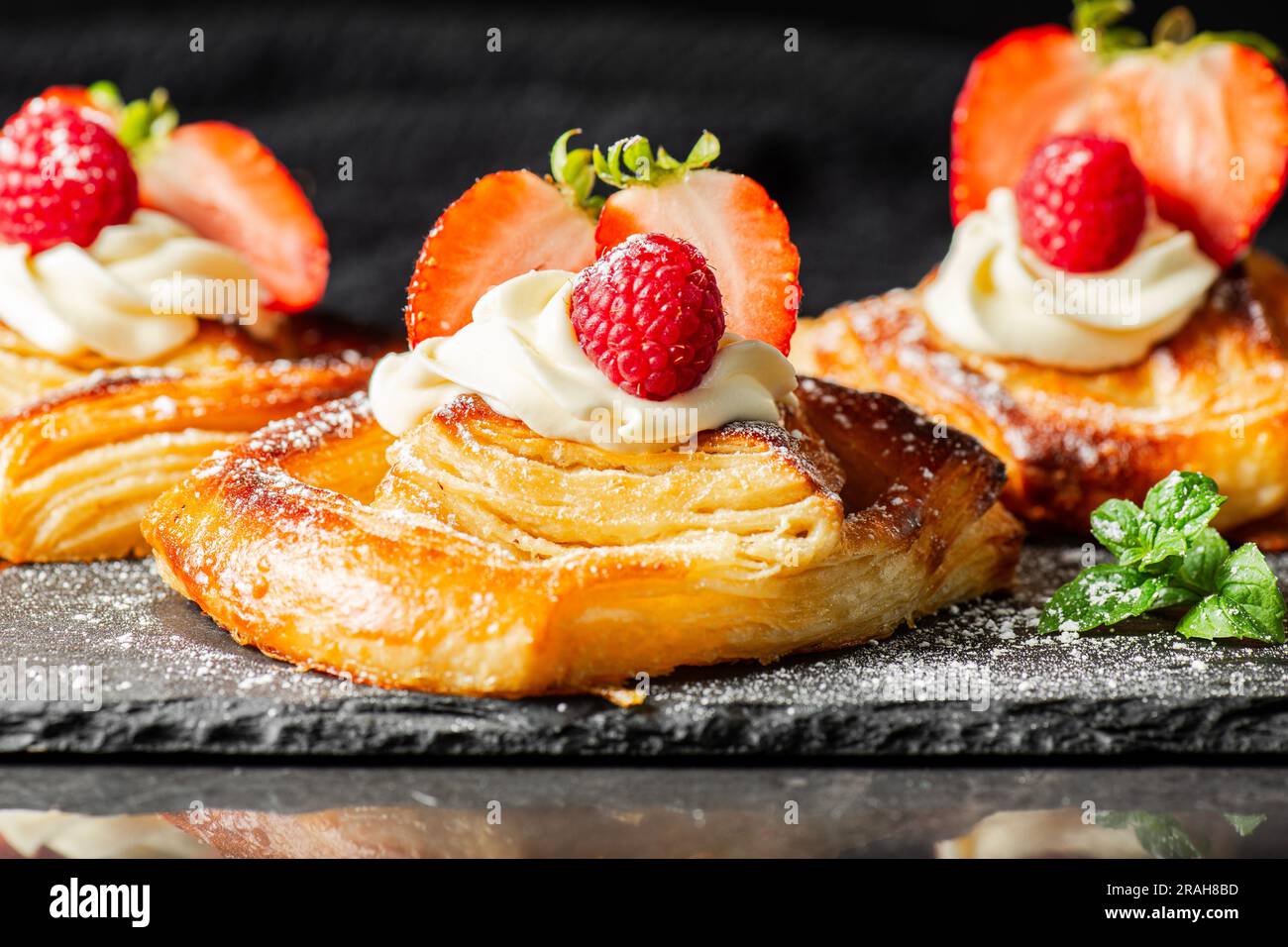 Delicious flaky fresh baked Danish Pastry with Chantilly cream and ...