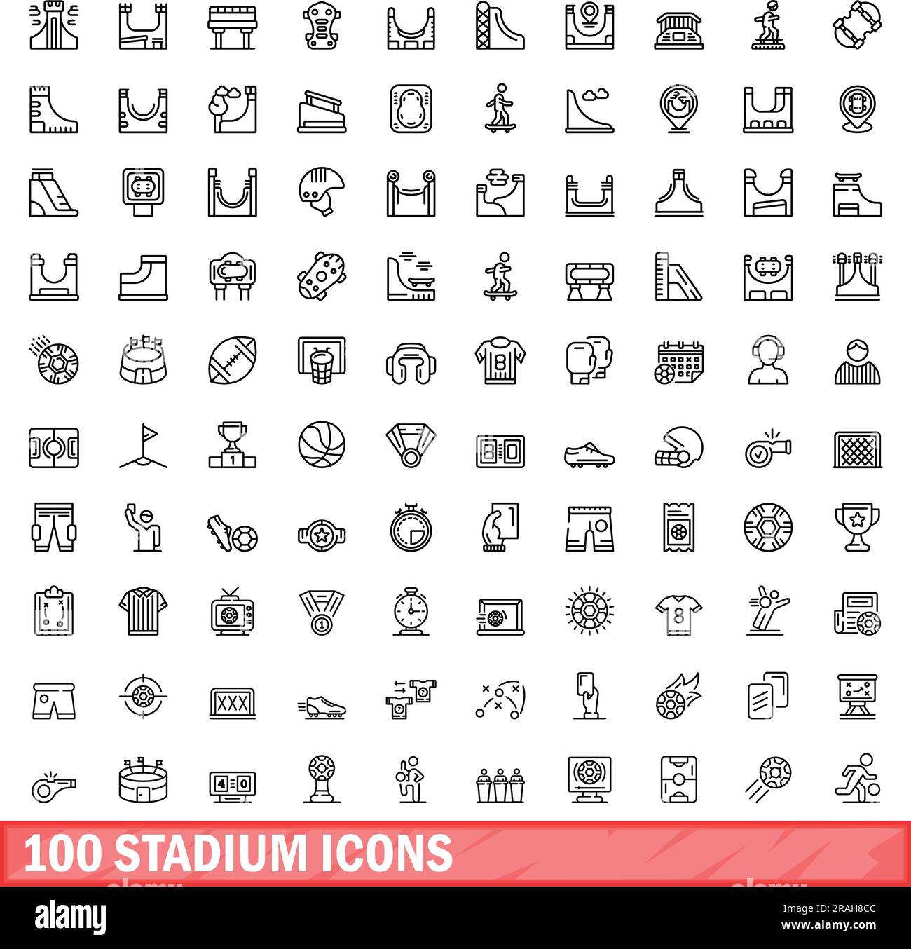 100 stadium icons set. Outline illustration of 100 stadium icons vector ...