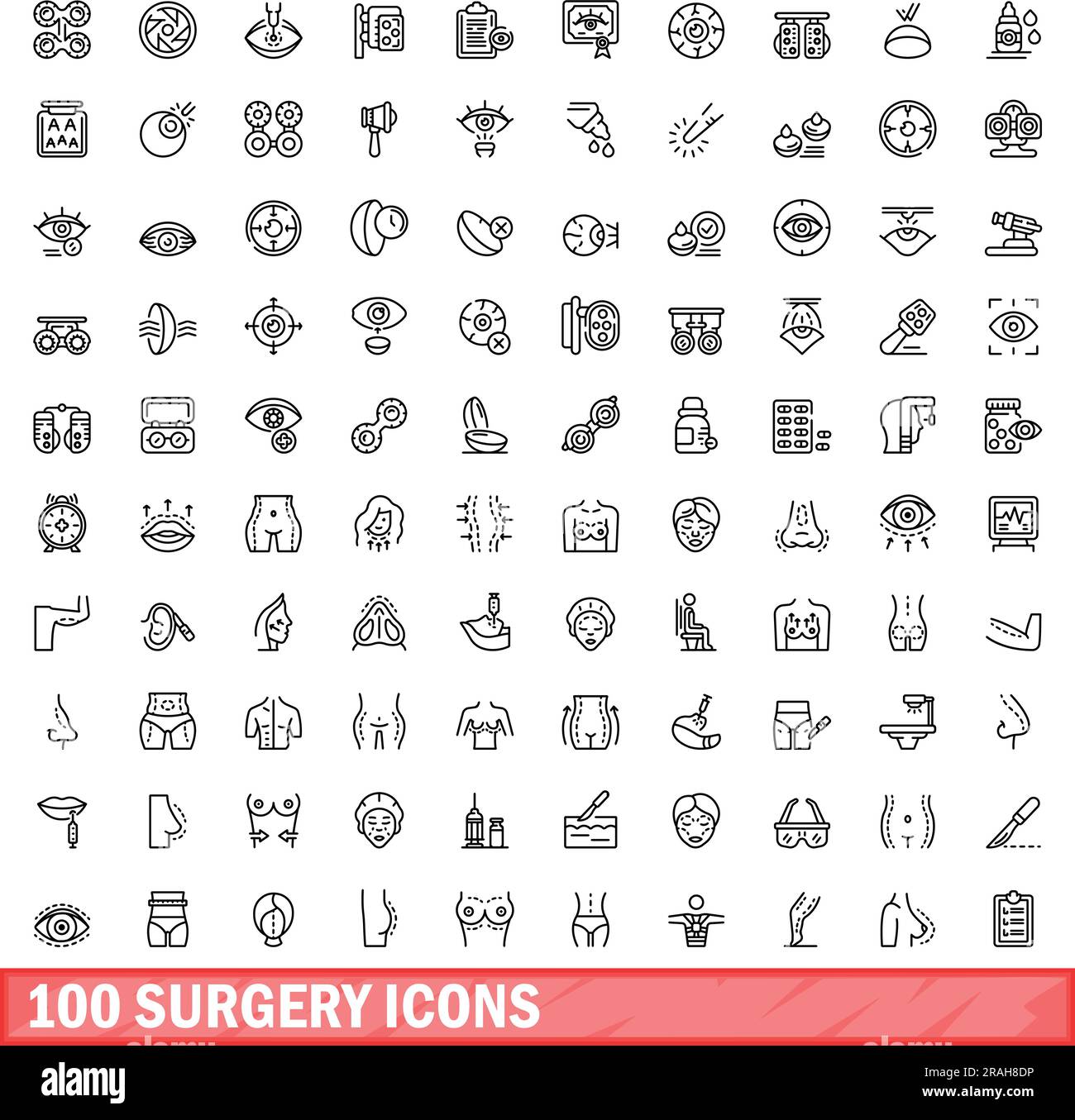 100 surgery icons set. Outline illustration of 100 surgery icons vector ...