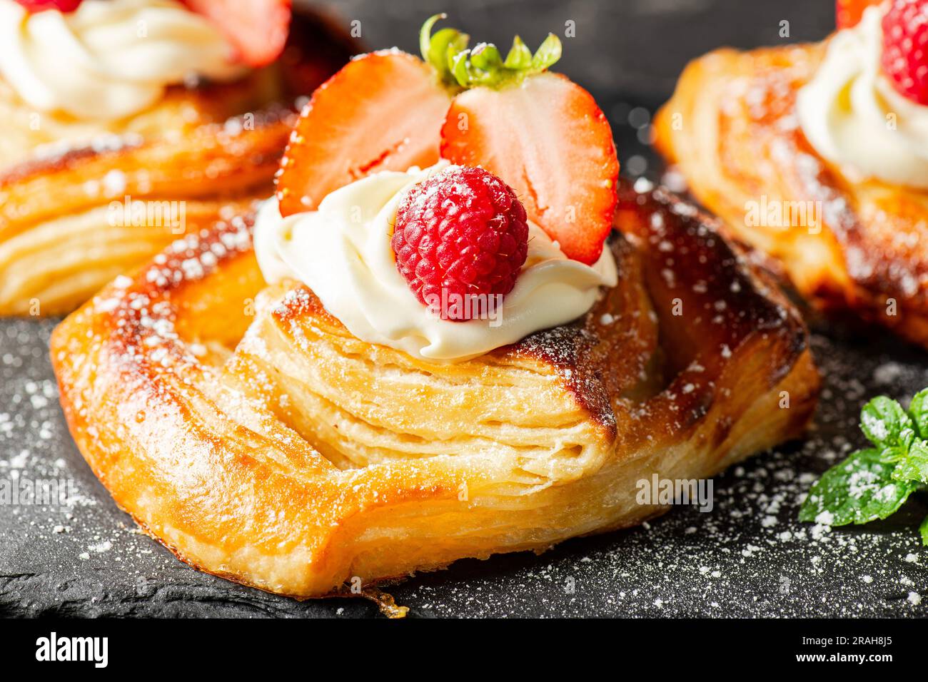 Delicious flaky fresh baked Danish Pastry with Chantilly cream and ...