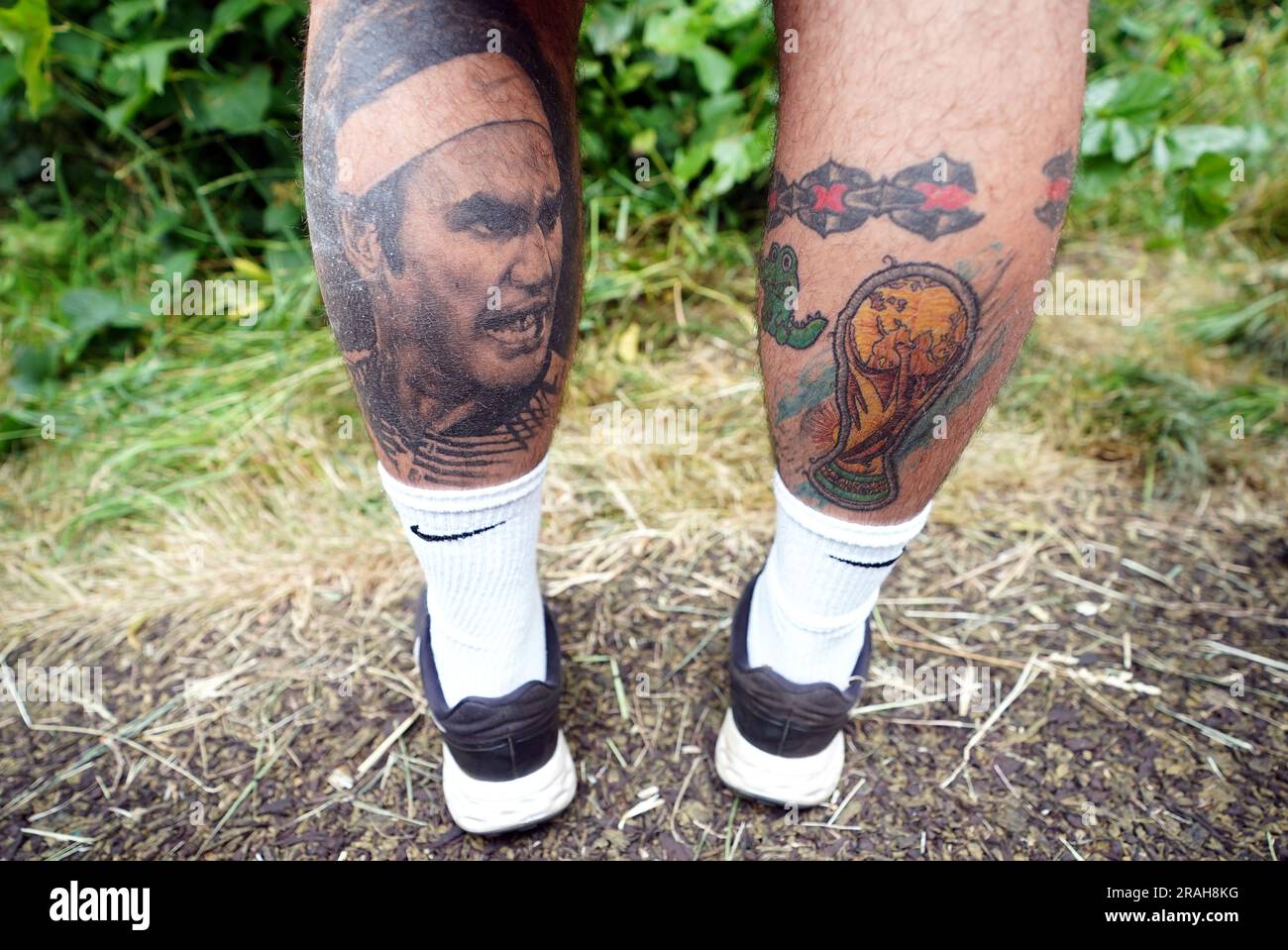 A tennis fan sporting a tattoo of Roger Federer on day two of the 2023 ...