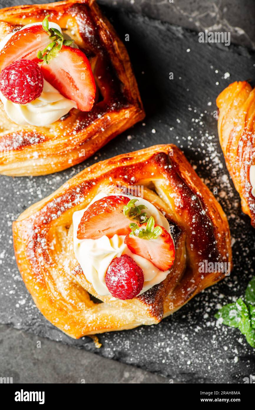 Delicious flaky fresh baked Danish Pastry with Chantilly cream and ...