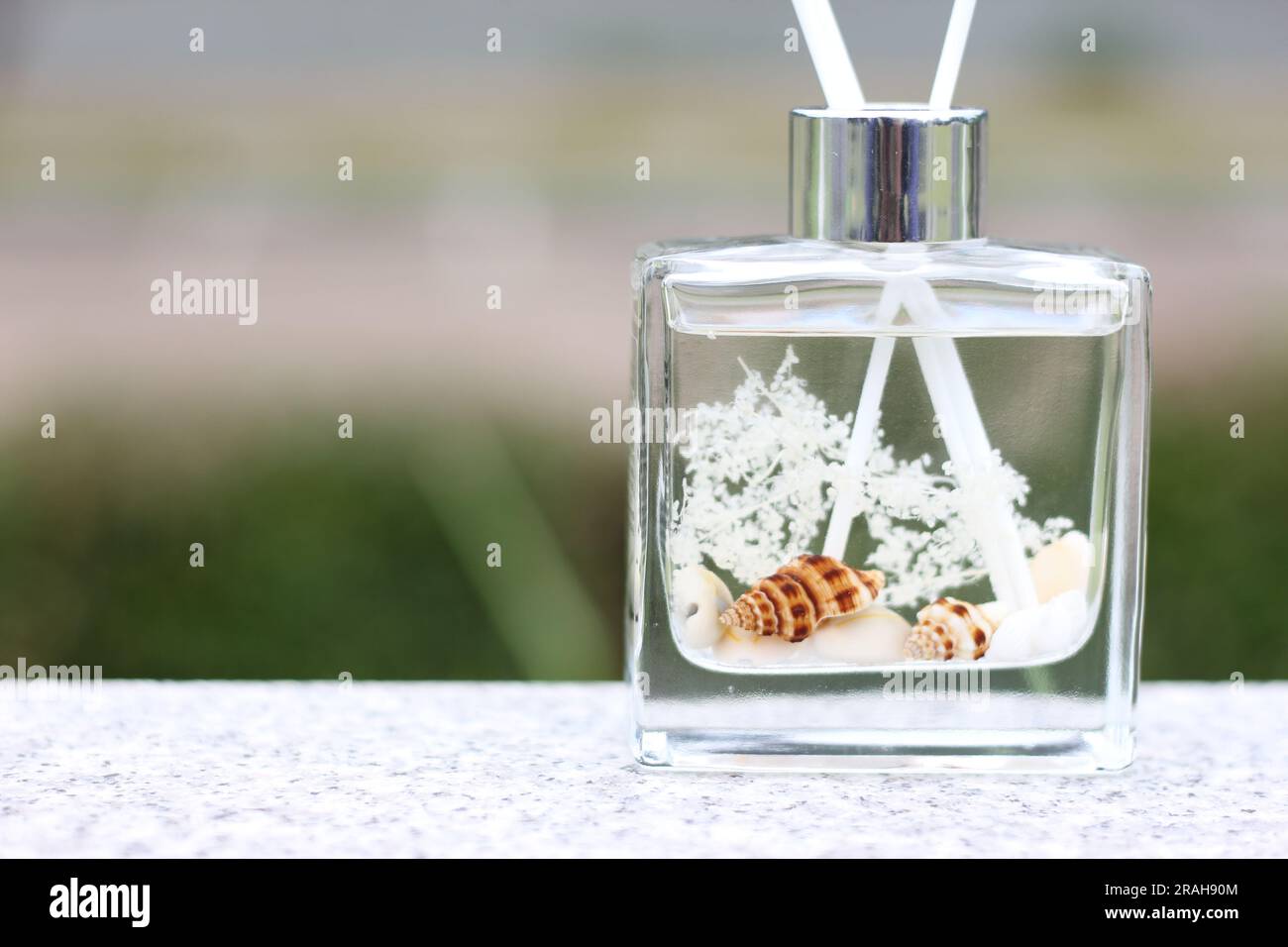 Clear glass bottle diffuser with sea shells and cotton fragrance ...