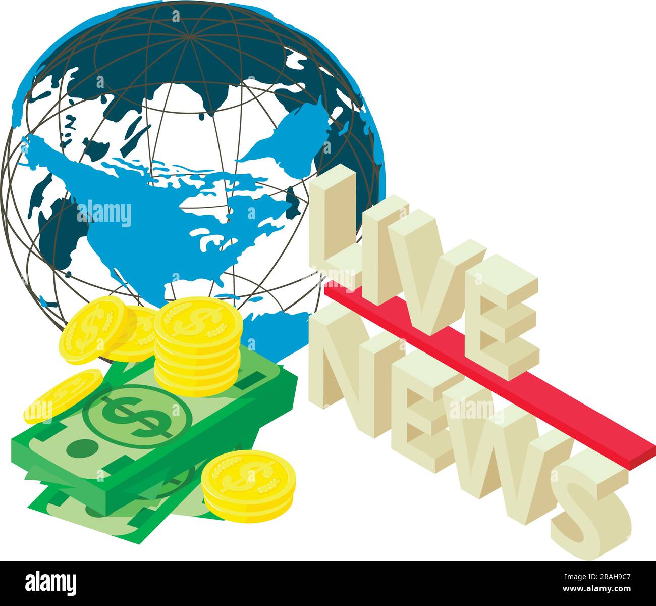 Life stream icon isometric vector. Live news lettering globe grid and ...