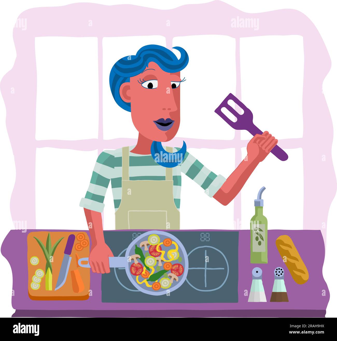 Person frying vegetables cooking Cut Out Stock Images & Pictures - Alamy