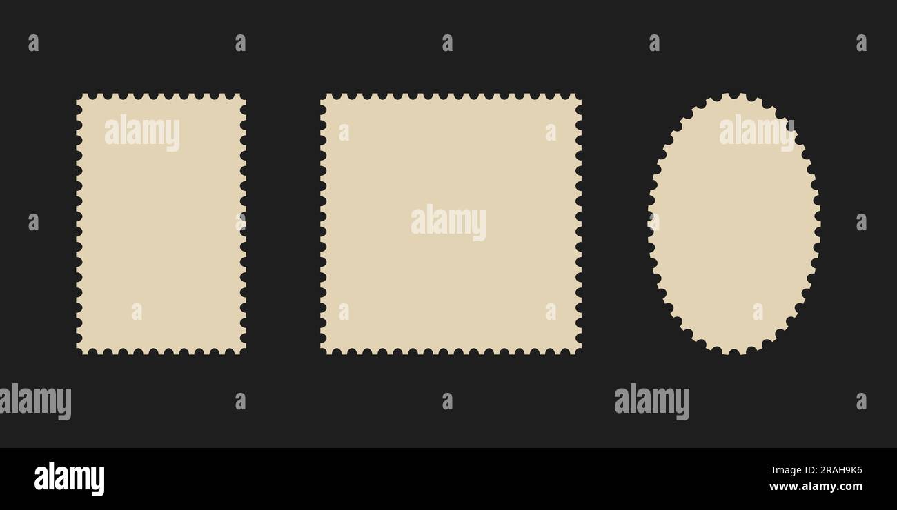Postage stamp frames set. Empty border template for postcards and letters. Blank rectangle and ...
