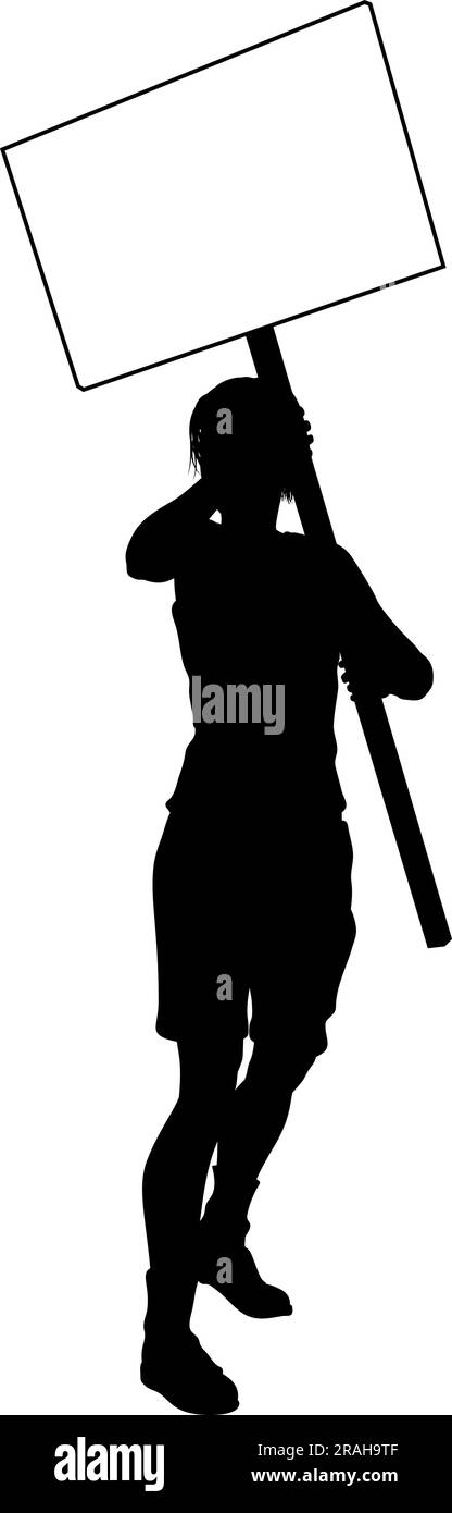 Protest Rally March Picket Sign Silhouette Person Stock Vector Image ...