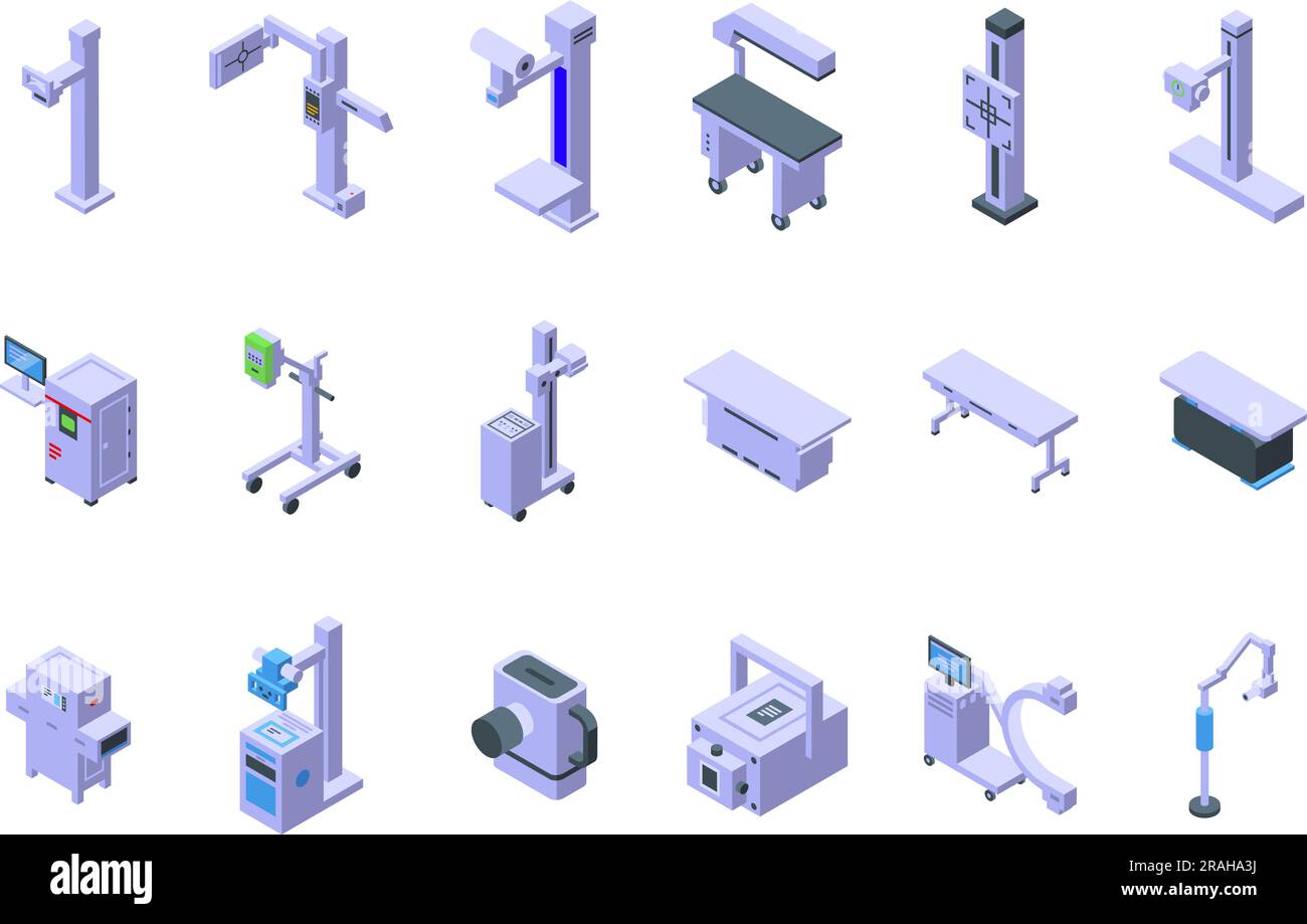 X-ray machine icons set isometric vector. Medical device. Room digital ...