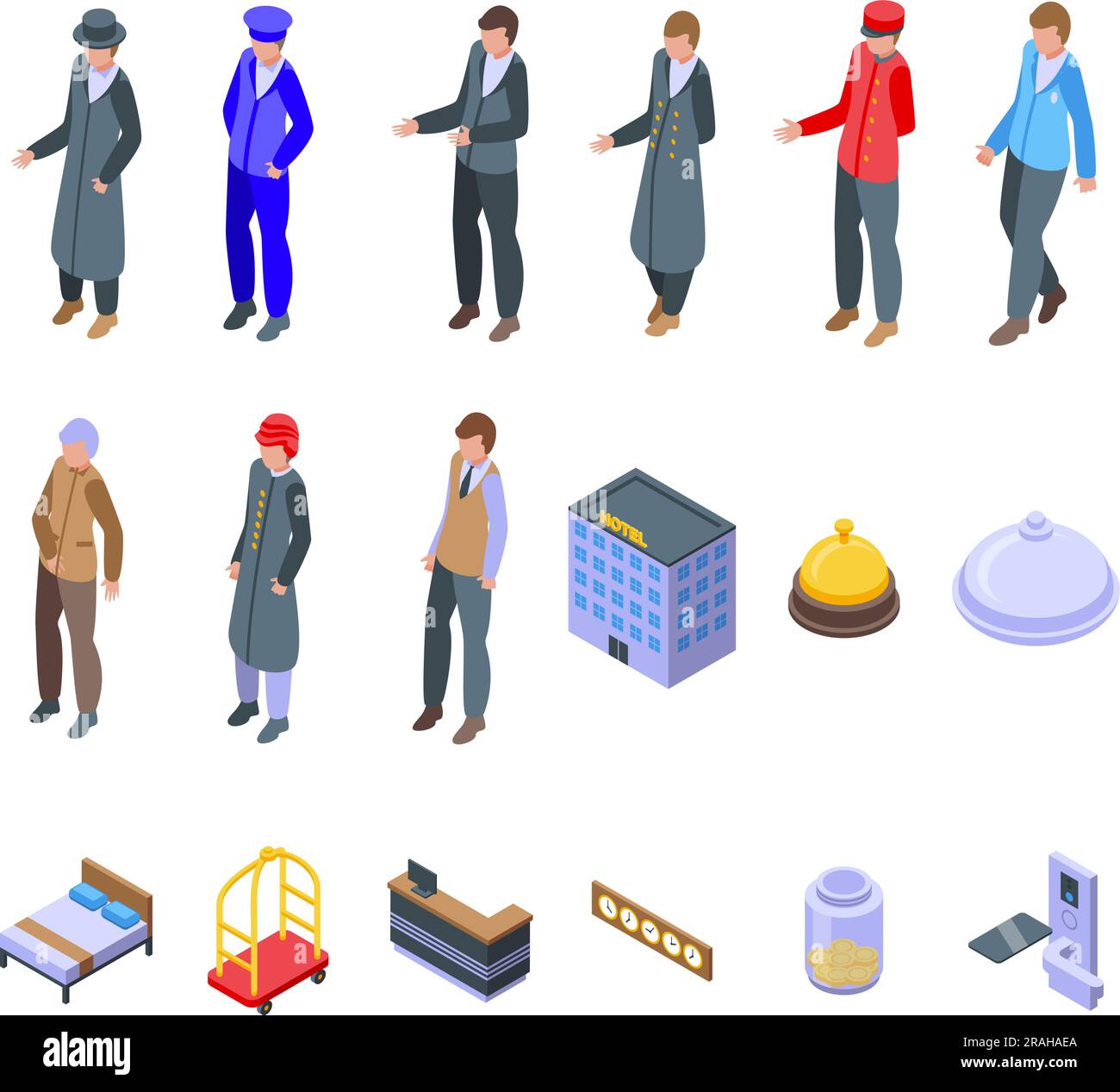 Doorman icons set isometric vector. Hotel book. Room service Stock Vector Image & Art - Alamy