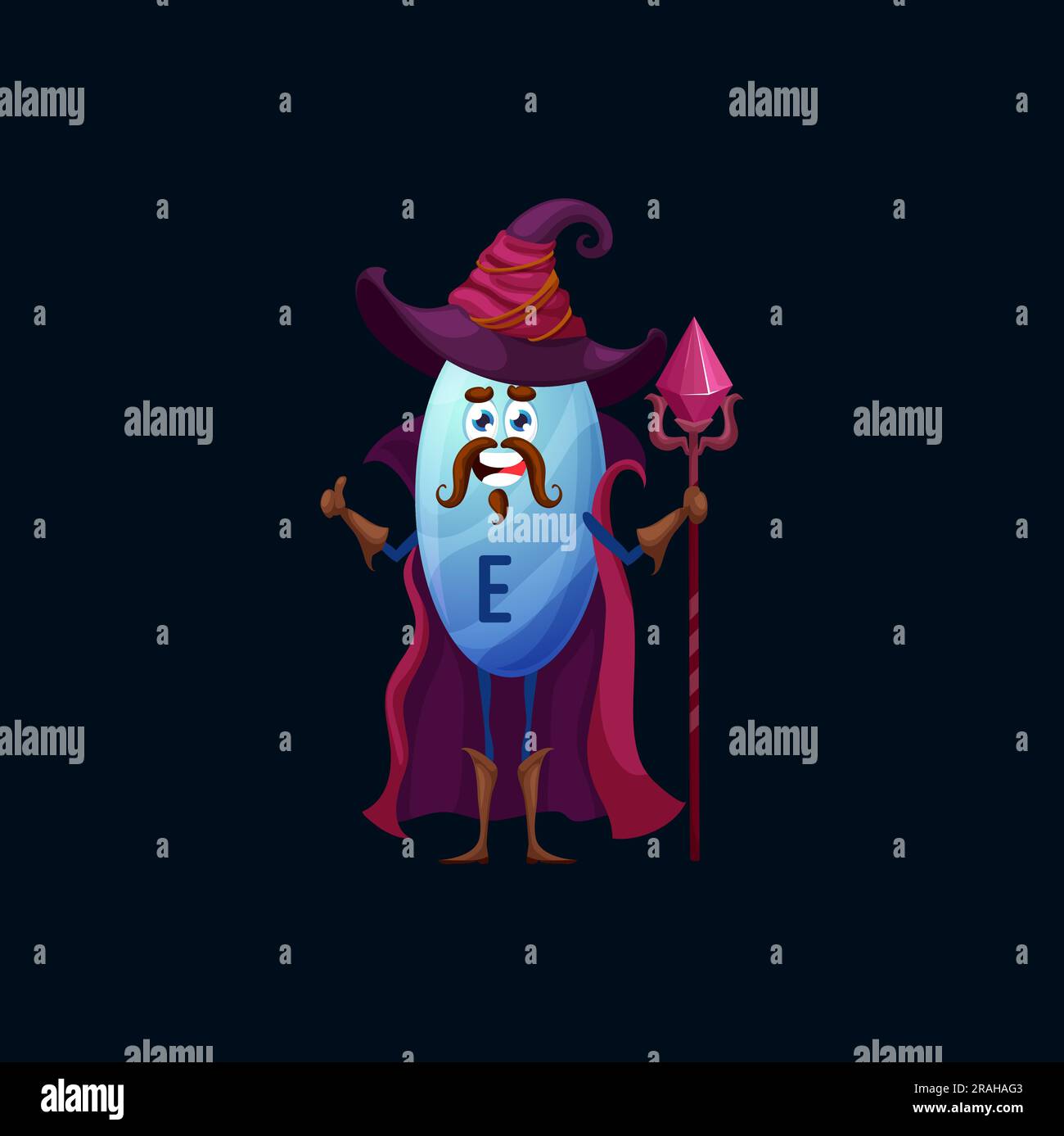 Cartoon vitamin E sorcerer character. Vector blue tocopherol cheerful ...