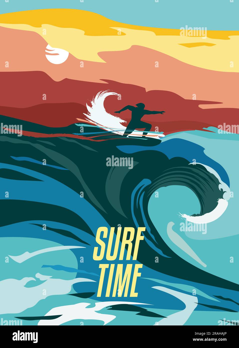 Summer Surfing Time Landscape Holiday Vector illustrations for your ...