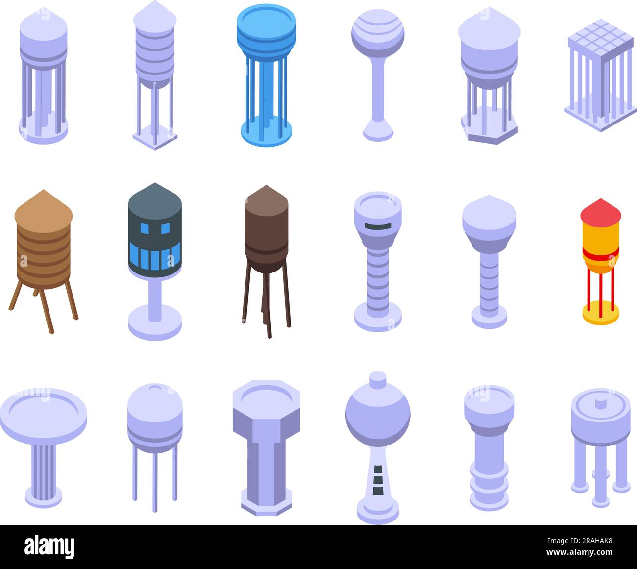 Water tower icons set isometric vector. Industrial tank. Tower plant ...